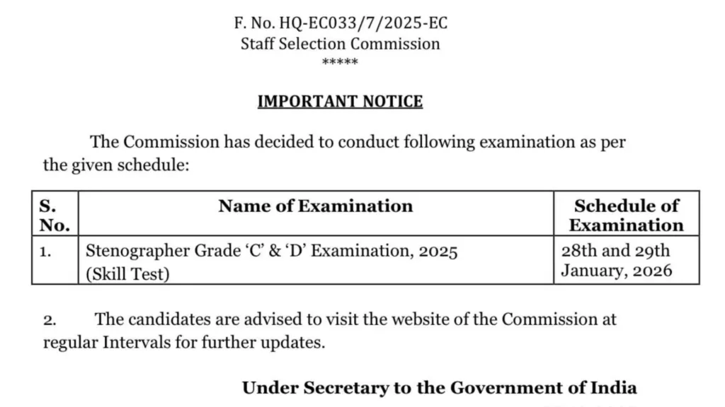 SSC Stenographer Grade C & D Exam Date and Admit Card 2025 Released for ...
