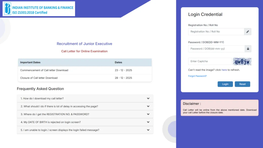 IIBF Junior Executive Admit Card 2025 Released, Download Link - Jobs247